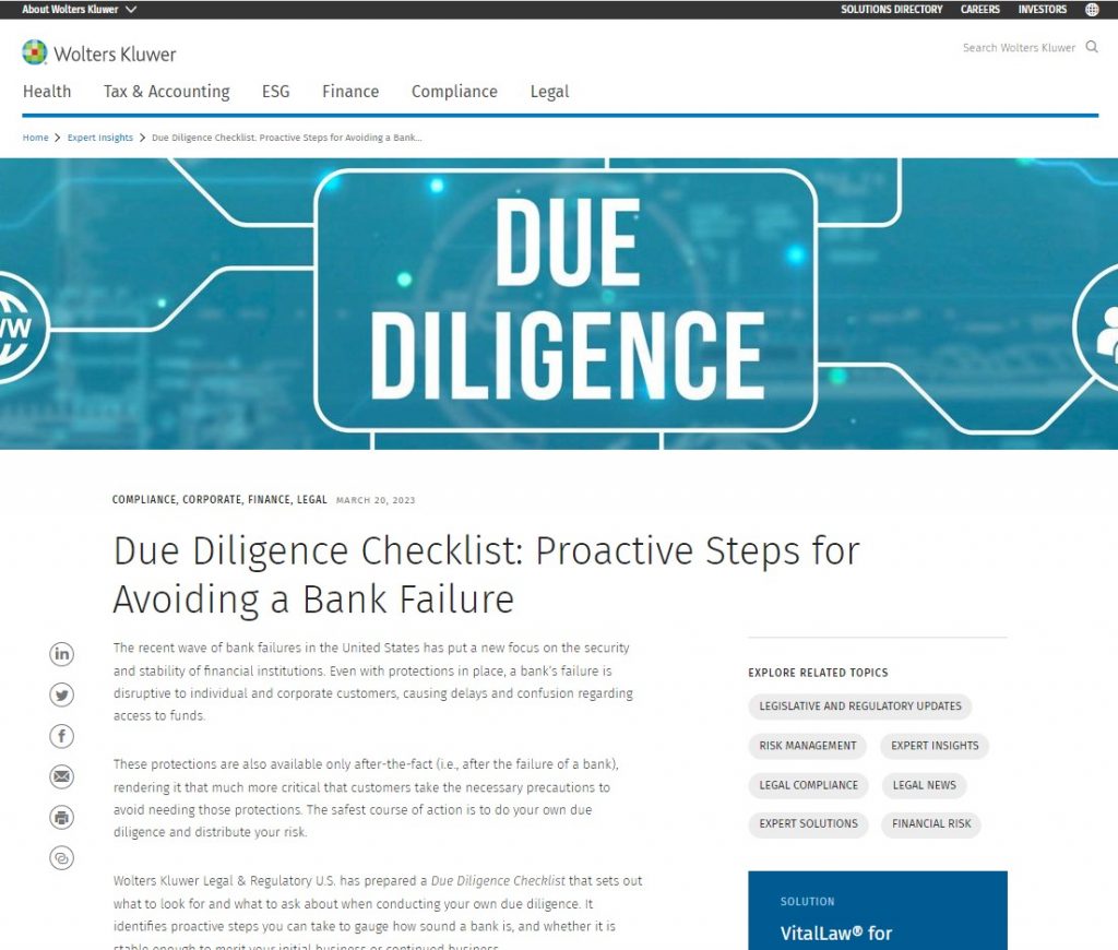 Wolters Kluwer Offers Free Bank Failures Toolkit for Corporate Counsel ...